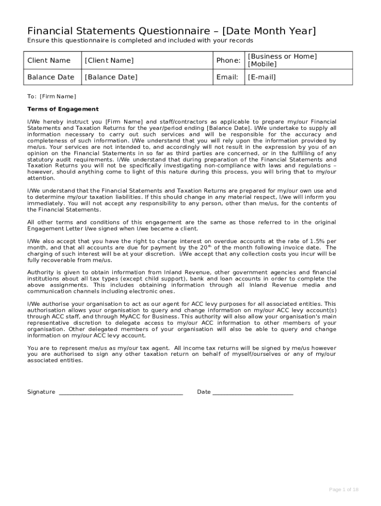 Financial Statements Questionnaire Ensure this ... Doc Template | pdfFiller