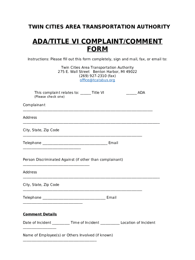 twin cities area transportation authority ada/title vi complaint ...