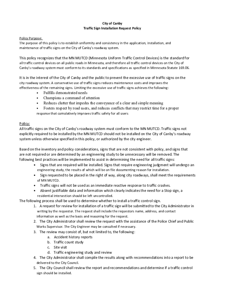 Fillable Online Stop Sign Request Policy.xlsx - City of Canby Fax Email ...