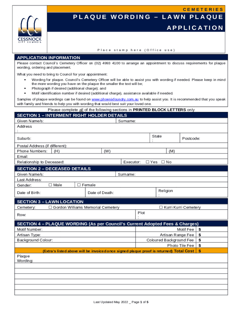 Placement of plaque application Doc Template | pdfFiller