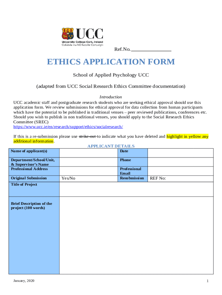 Ethics Application - University College Cork - Studylib Doc Template | pdfFiller