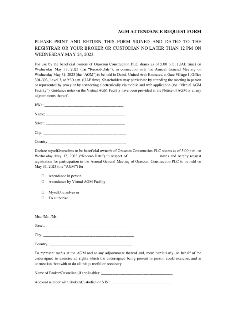 Fillable Online agm attendance request form Fax Email Print - pdfFiller