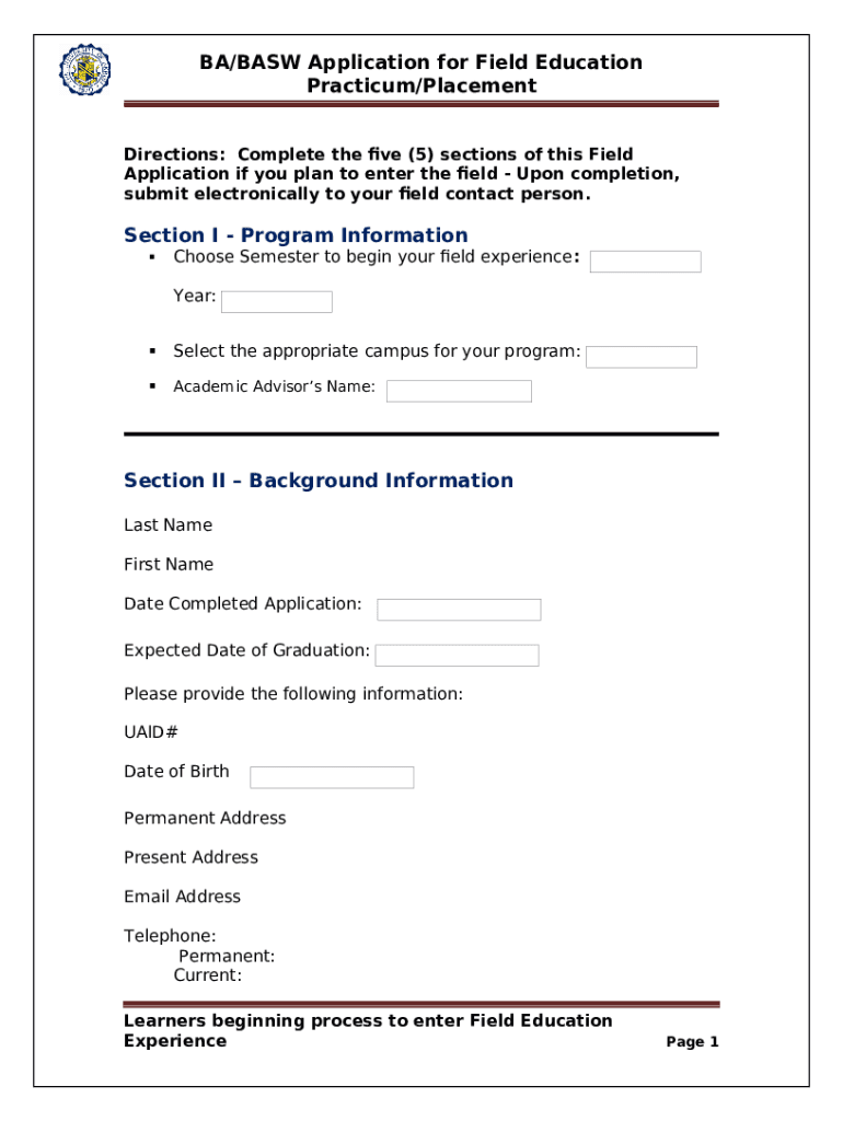 Graduate (MSW) Field Education Ination & s Doc Template | pdfFiller