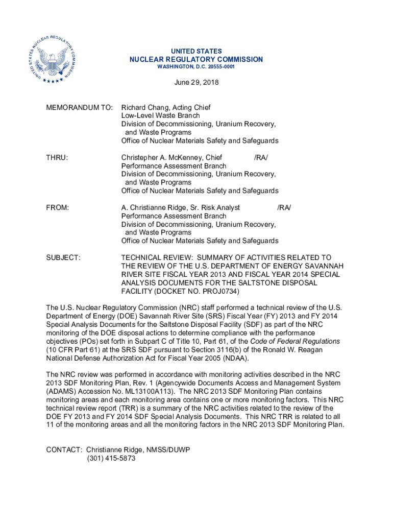 Fillable Online TRR - Summary of NRC Activities Related to Review of ...
