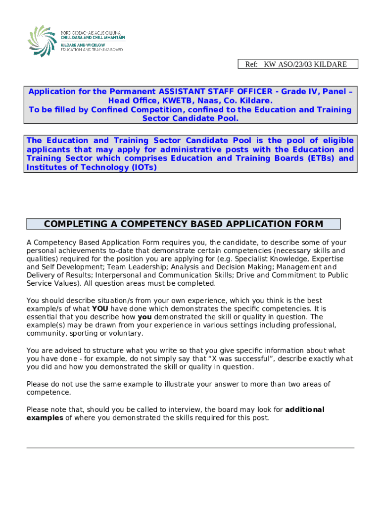 Permanent Assistant Staff OfficerGrade IV Ref: ASO/22/03 Doc Template | pdfFiller