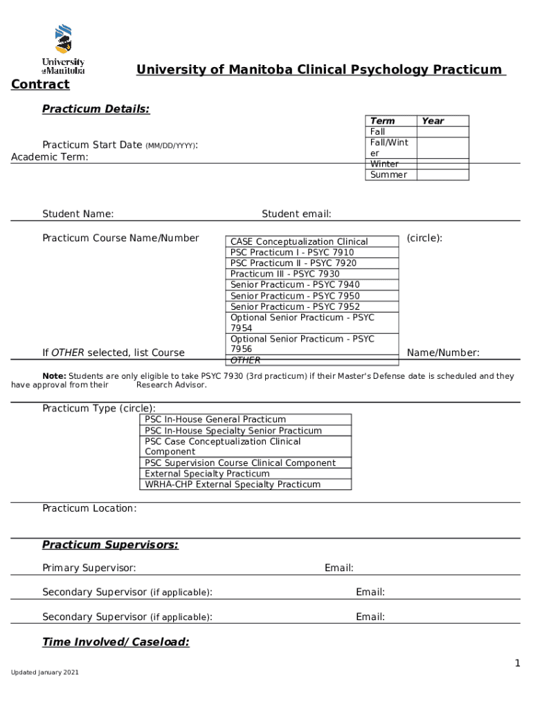 Psychological Service Centre Clinical Practicum Contract ( ... Doc Template | pdfFiller