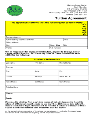 Tuition Payment Agreement Student's Ination Doc Template | pdfFiller