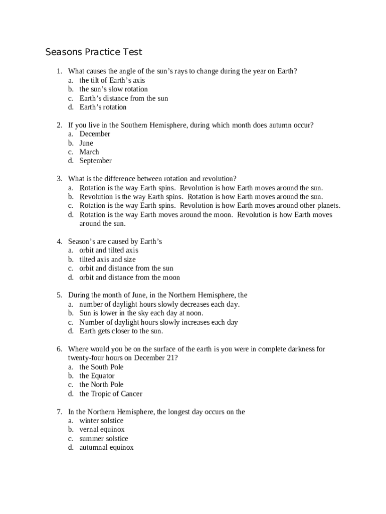Seasons Pre-test Doc Template | pdfFiller