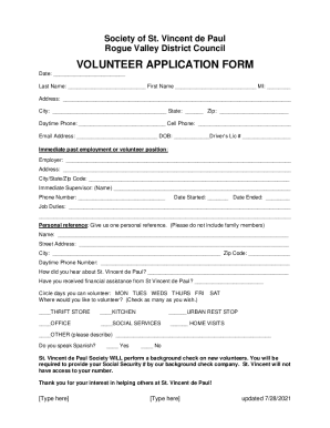Fillable Online Society of St. Vincent de Paul Volunteer Intake Form ...