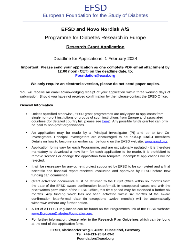 EFSD and Novo Nordisk A/S Programme for Diabetes ... Doc Template ...