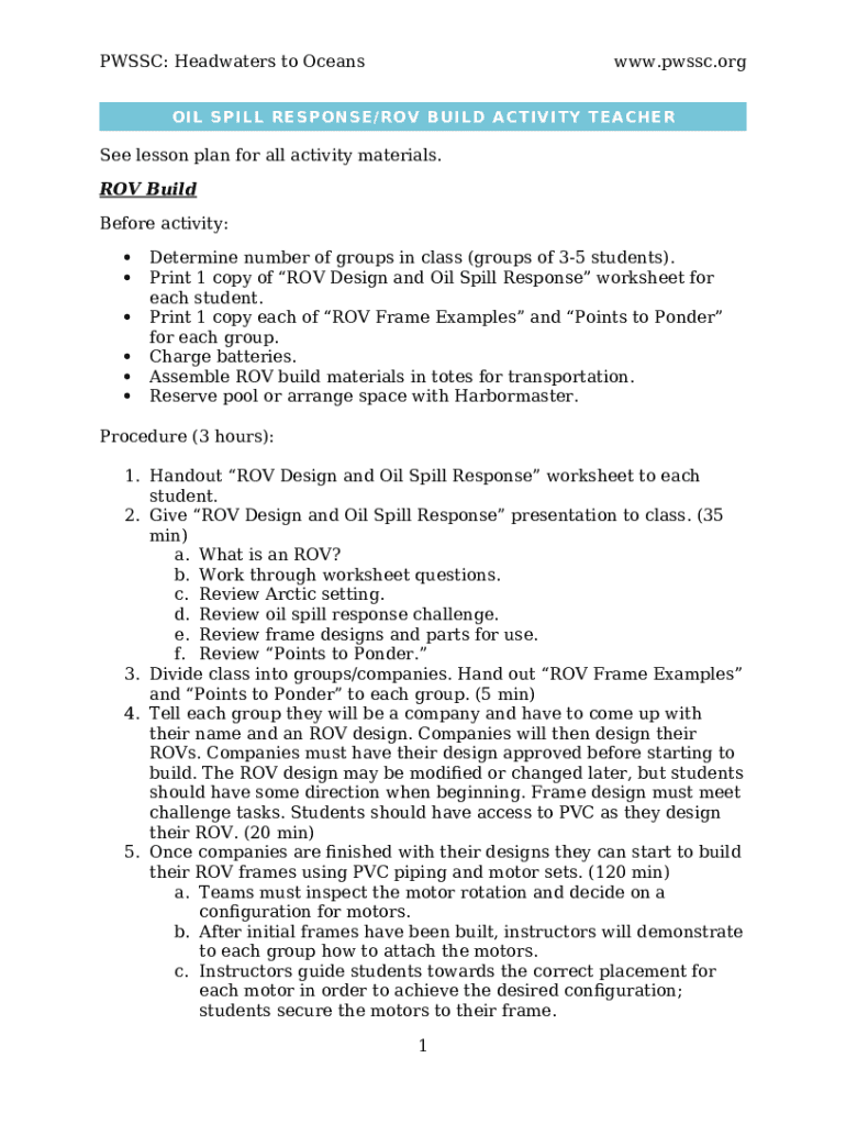 Remotely Operated Vehicles (ROV) - NET Doc Template | pdfFiller