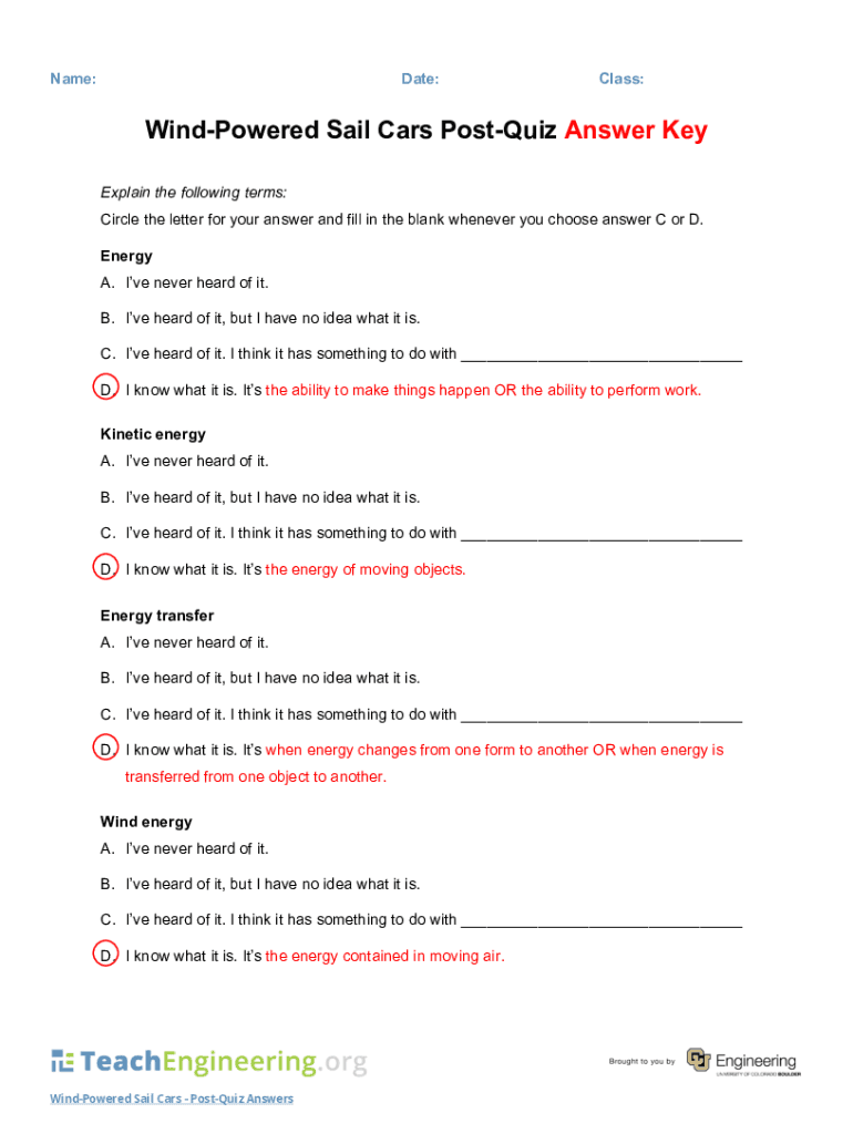 Fillable Online Wind-Powered Sail Cars Post-Quiz Answer Key Fax Email ...