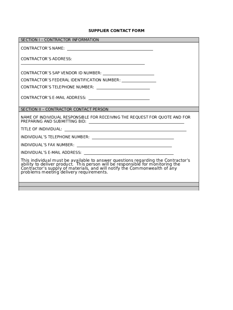 Supplier Contact Ination Doc Template | pdfFiller