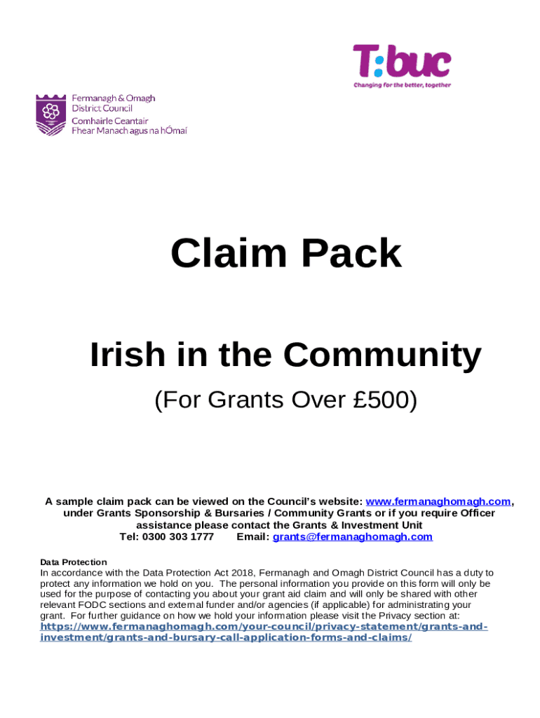Claim Pack - (For Grant Awards, under 500) Doc Template | pdfFiller