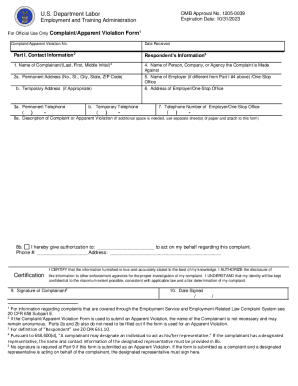 Fillable Online ETA 8429 Complaint Form Exp 10.31.23.pdf Fax Email ...