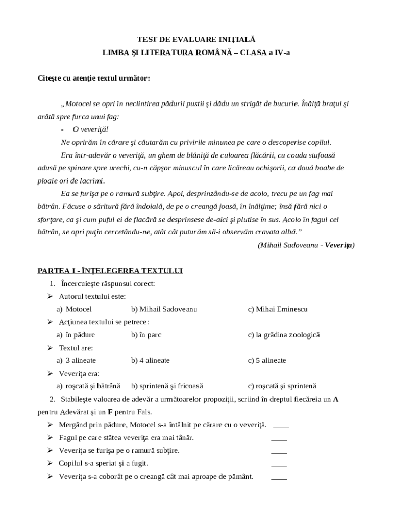 TEST DE EVALUARE INI Doc Template | pdfFiller