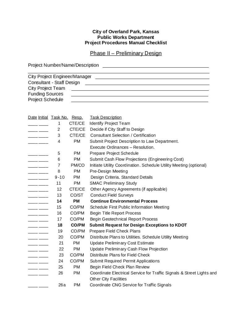 Phase II Checklist - Overland Park Project Procedures Manual Doc ...
