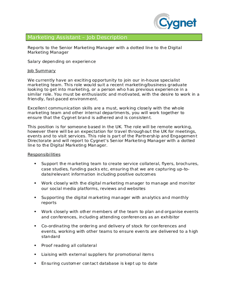 Marketing Assistant Job Description Sample Template Doc Template ...
