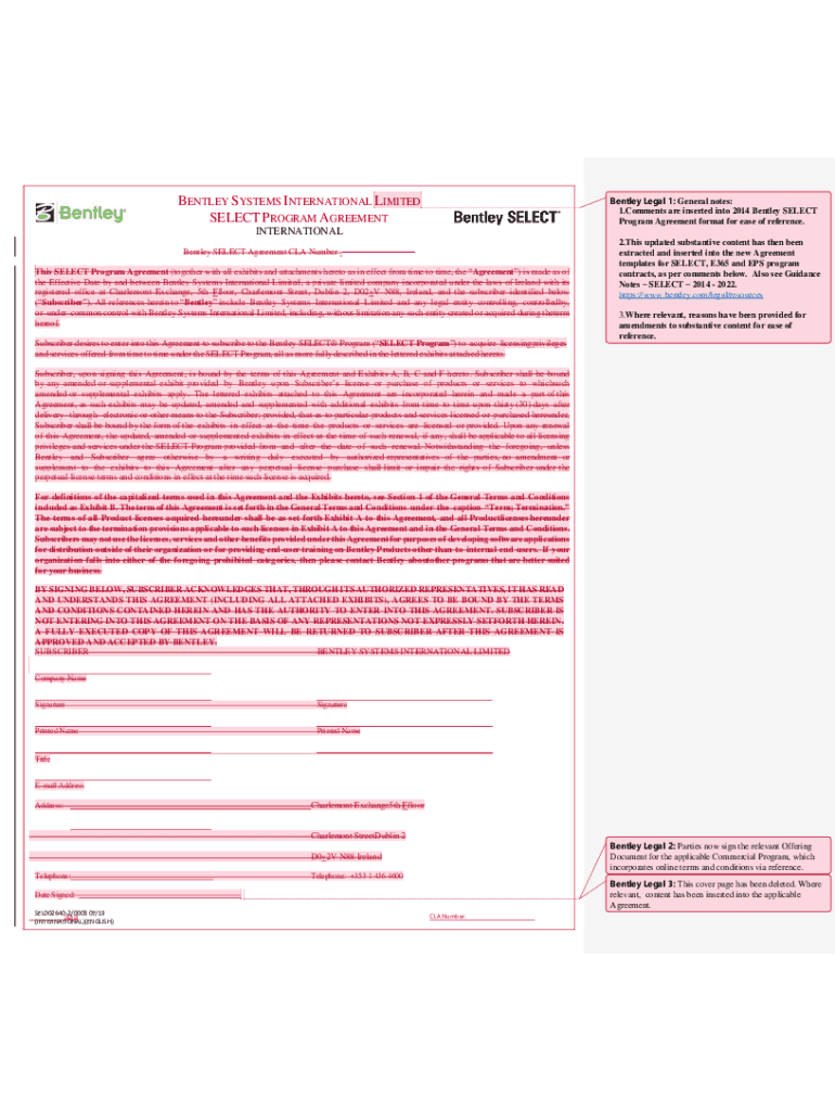Fillable Online bentley select program agreement Fax Email Print - pdfFiller