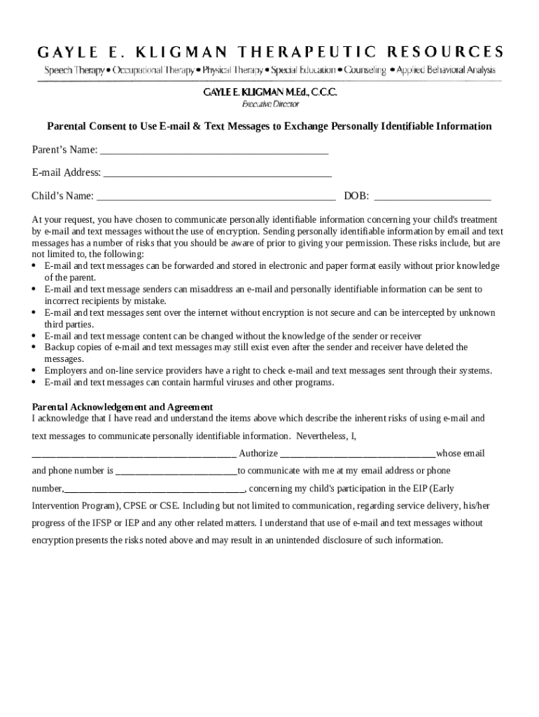 Pediatric Parental Consent to Use E-mail to Exchange ... Doc Template ...