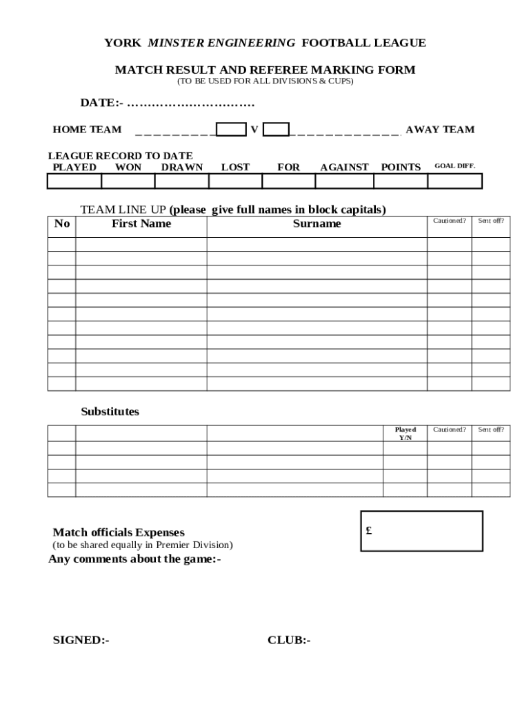 York Minster Engineering Football League - Full-Time Doc Template ...