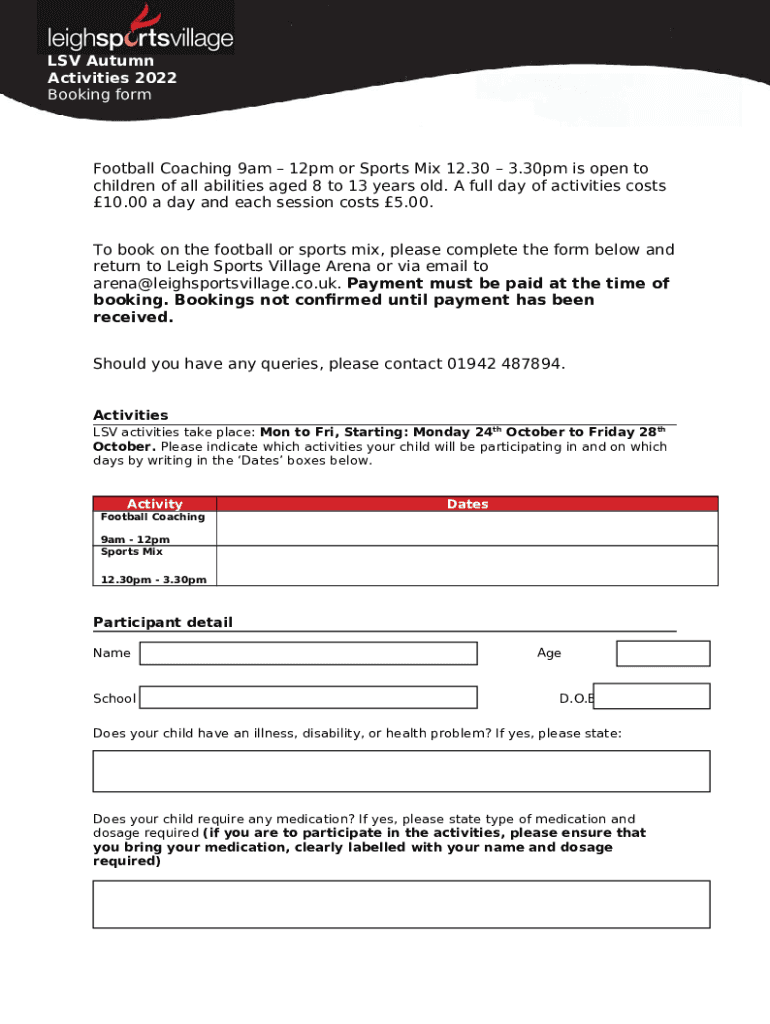 Children-Activities-Booking-- ... Doc Template | pdfFiller