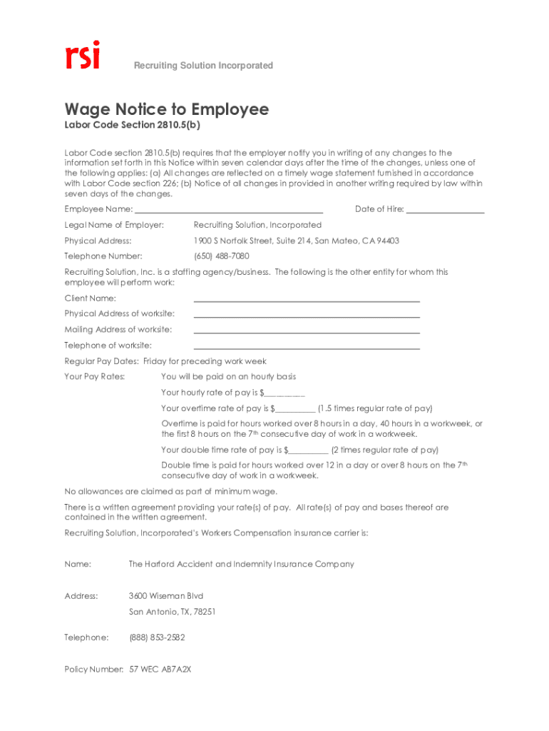 Fillable Online HR Fast Facts: What Is California's 2810.5 Notice? Fax ...