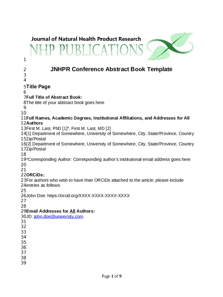 JNHPR Conference Abstract Book Template Doc Template | pdfFiller