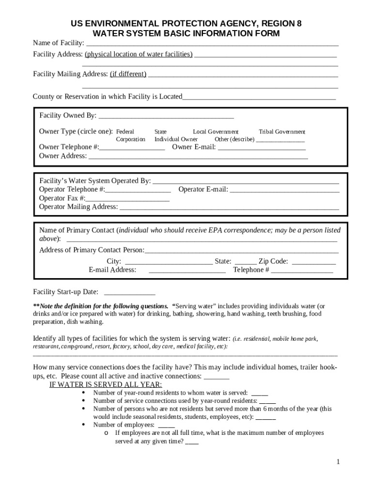 EPA R8 Drinking Water System Basic Ination ... - US EPA Doc Template | pdfFiller