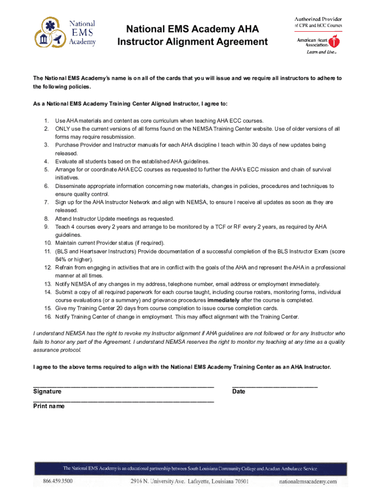 Fillable Online AHA Instructor Alignment Agreement Fax Email Print ...