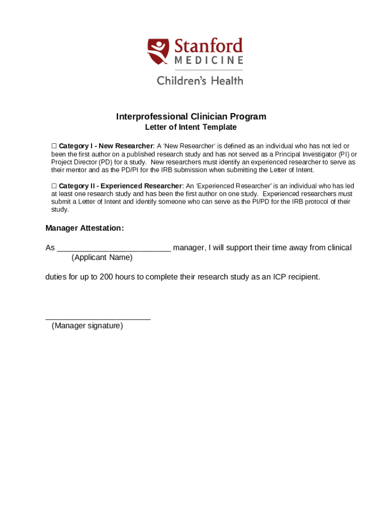ICP Letter of Intent Template - med stanford Doc Template | pdfFiller