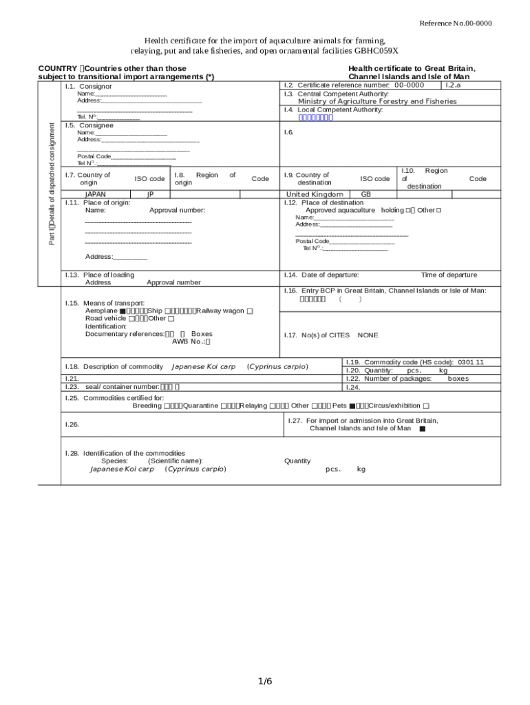 Fish products: model health certificates Doc Template | pdfFiller