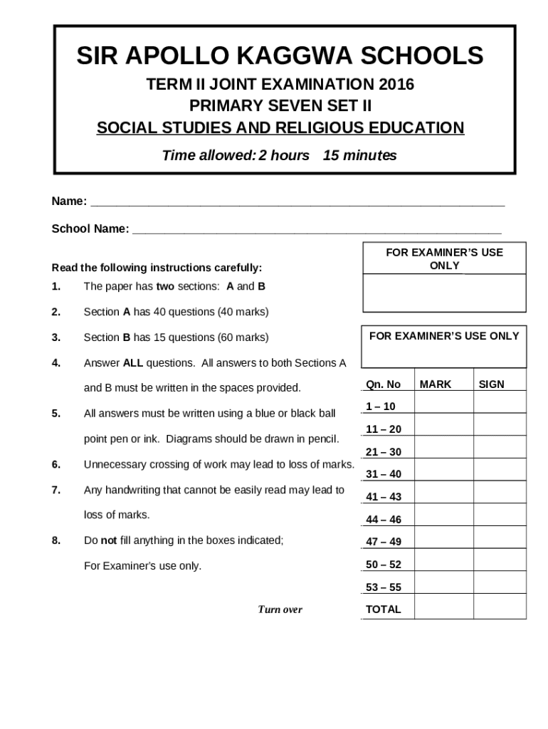 Social Studies and R.E Sir Apollo Kaggwa School Set IiPDF Doc Template ...