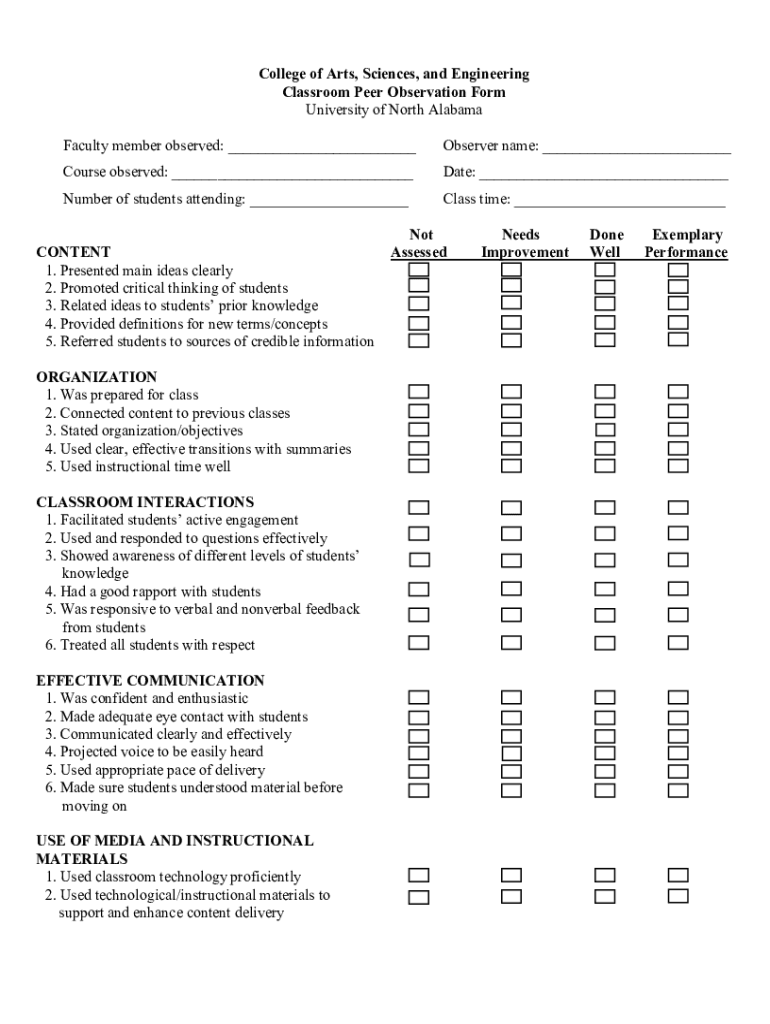 Fillable Online Class Observation Form Template Fax Email Print Pdffiller