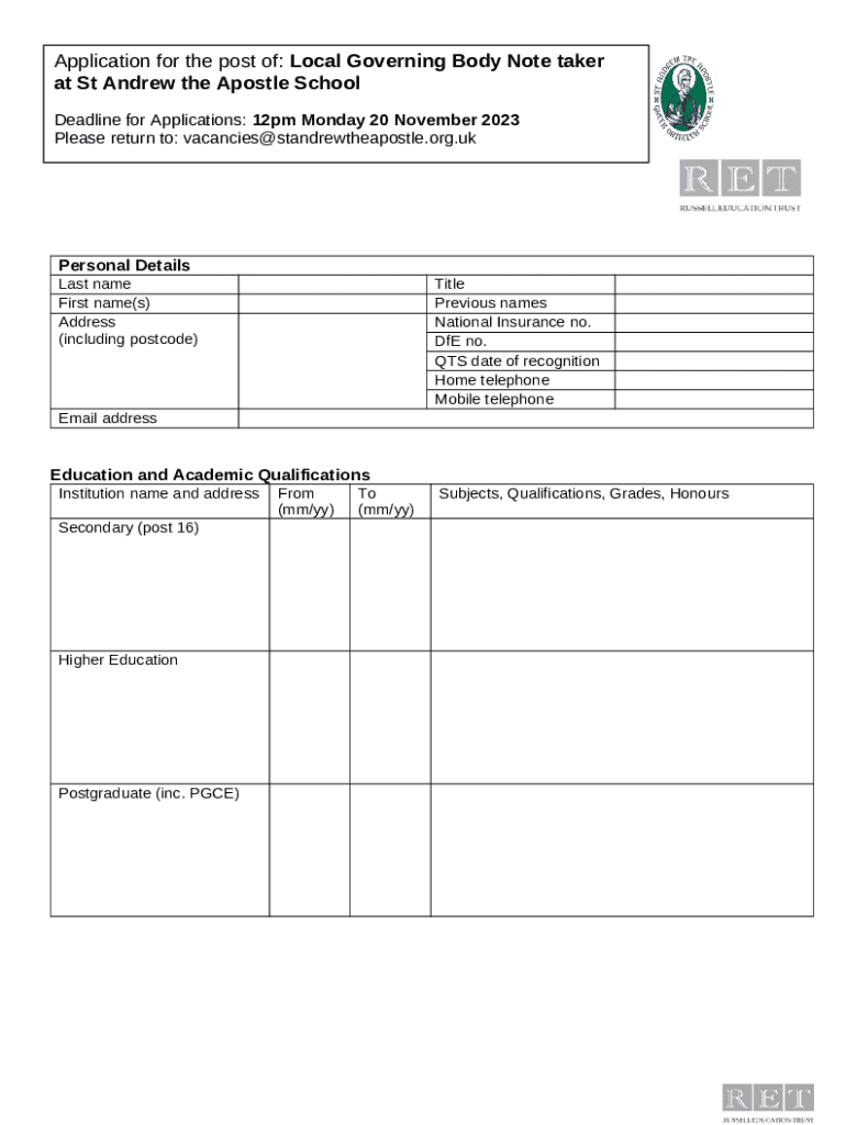 St Andrews Application Note Taker Doc Template | pdfFiller
