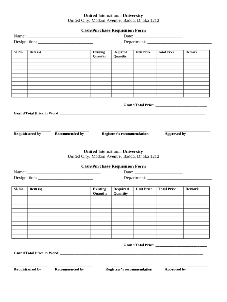 Cash/Purchase Requisition Doc Template | pdfFiller