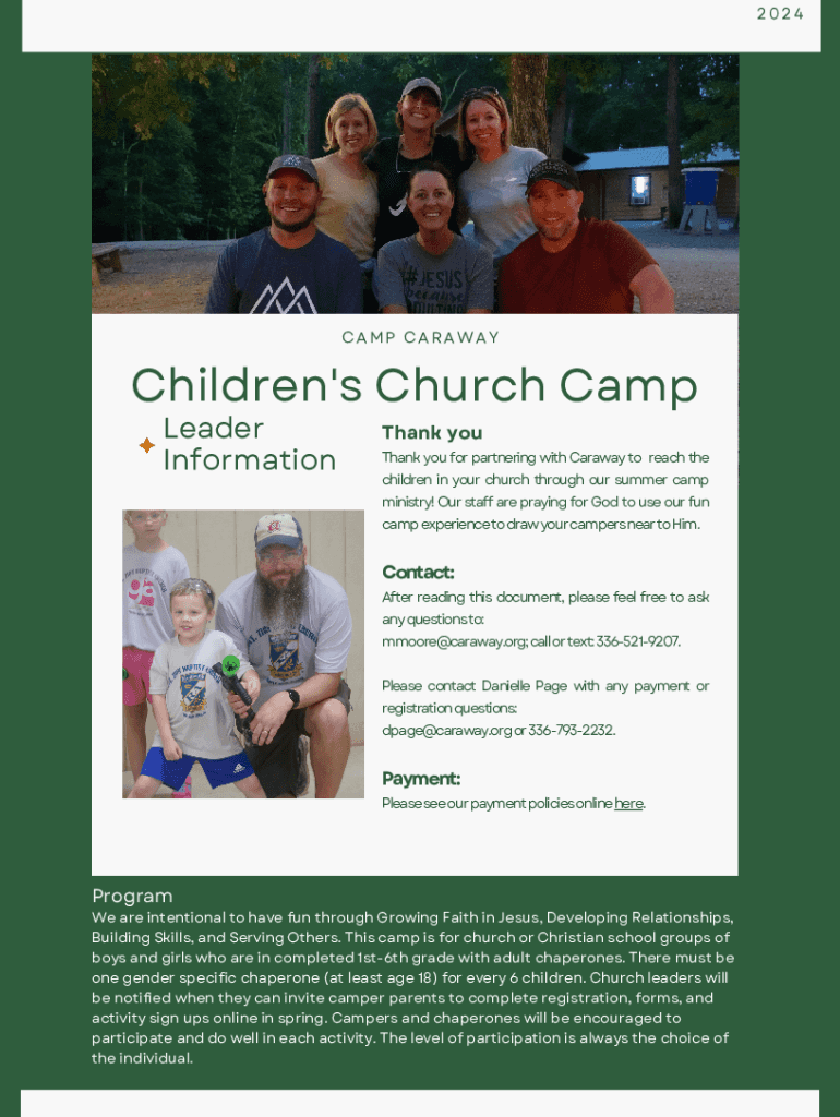 Fillable Online Children's Church Camp - Leader Information Fax Email ...