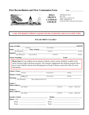 Fillable Online First Reconciliation and First Communion Form Fax Email ...