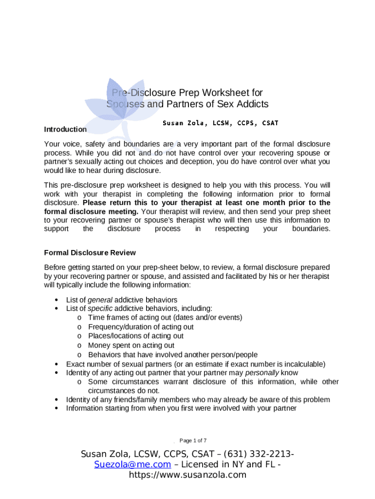 partner-fd-pre-disclosure-prep-worksheet. ... Doc Template | pdfFiller