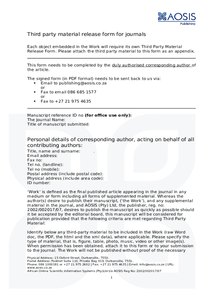 Third-Party Release Template Doc Template | pdfFiller