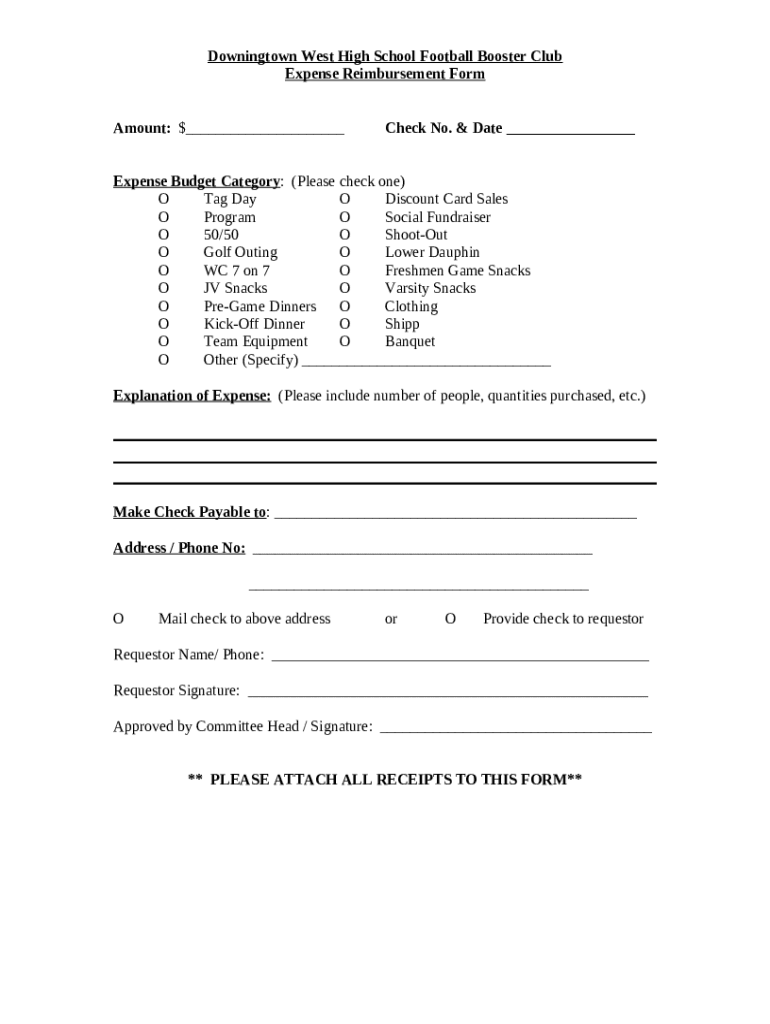 DWHS Football Booster Club Expense Reimbursement Doc Template | pdfFiller