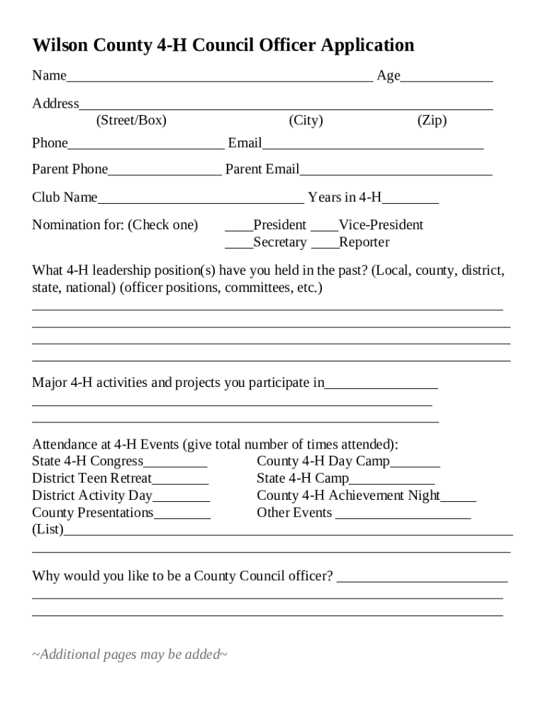 Far West District VI 4-H Council Officer Application - wilson ces ncsu ...