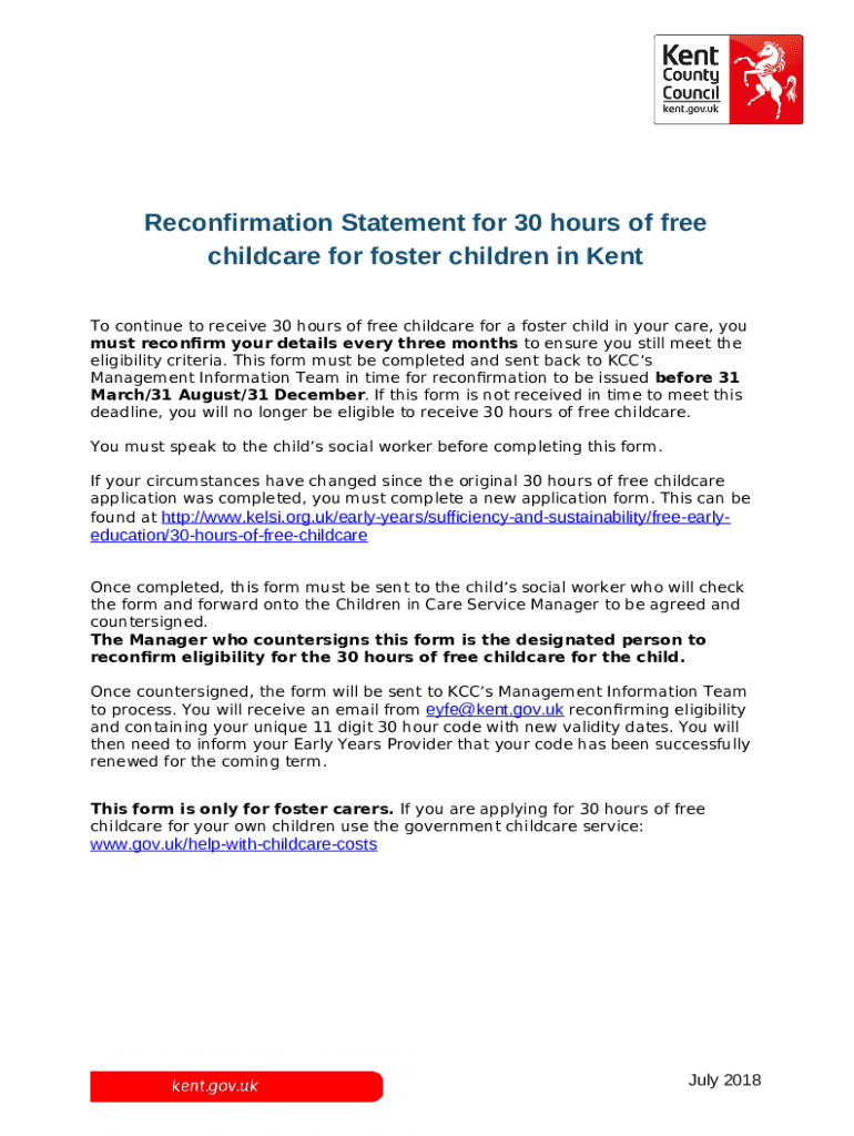 Reconfirm your eligibility for 30 hours funded childcare and ... Doc ...