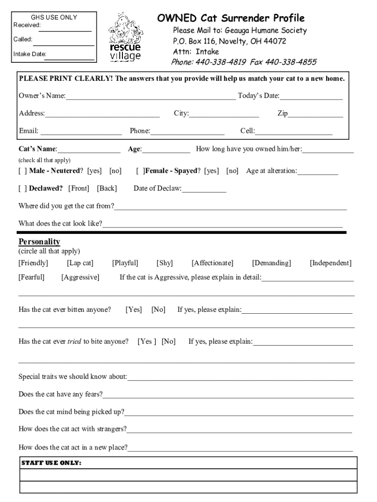 Fillable Online CAT SURRENDER FORM.pdf Fax Email Print - pdfFiller