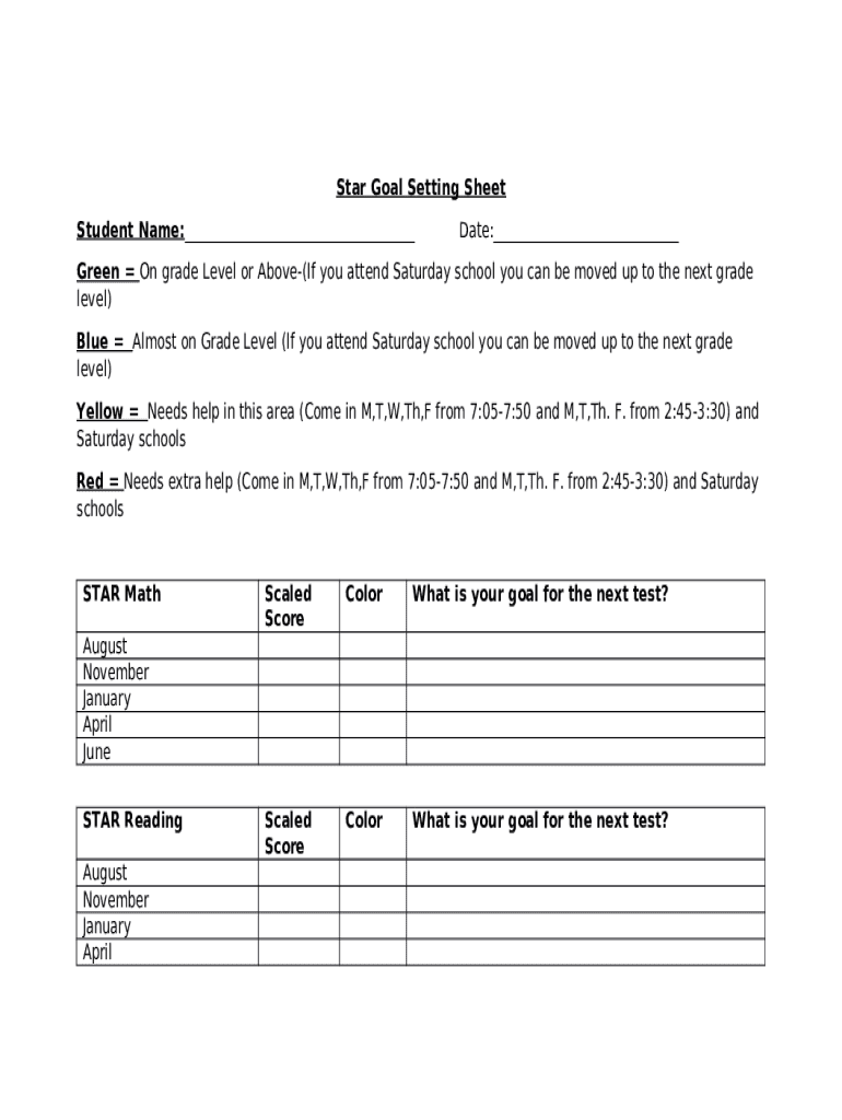 Star Goal Setting Sheet Doc Template | pdfFiller