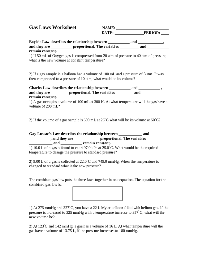 UNIT 7: Gas Laws Review Sheet KEY Doc Template | pdfFiller