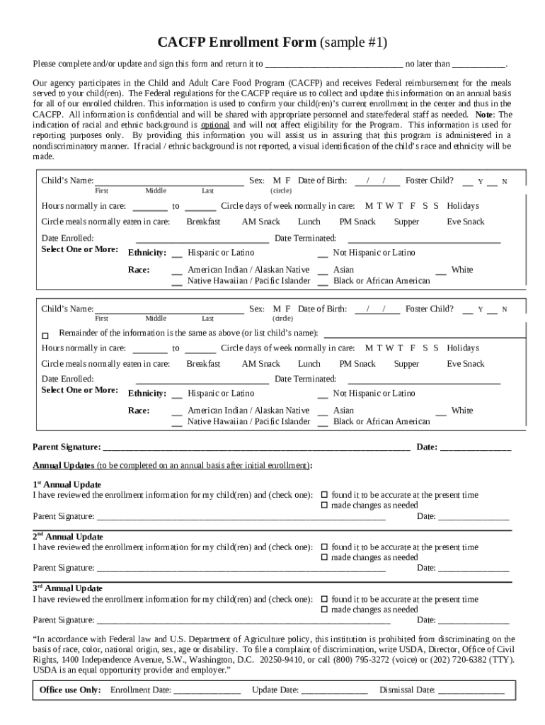 CACFP Enrollment s CACFP83 CACFPDCH73 TO - doe sd Doc Template | pdfFiller
