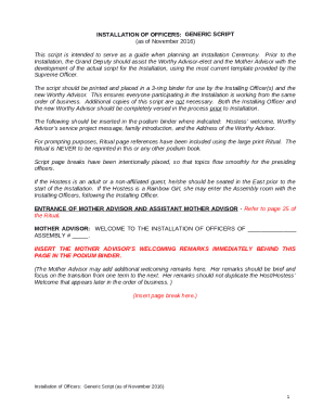 Installation Ceremony Sample Template Doc Template | pdfFiller