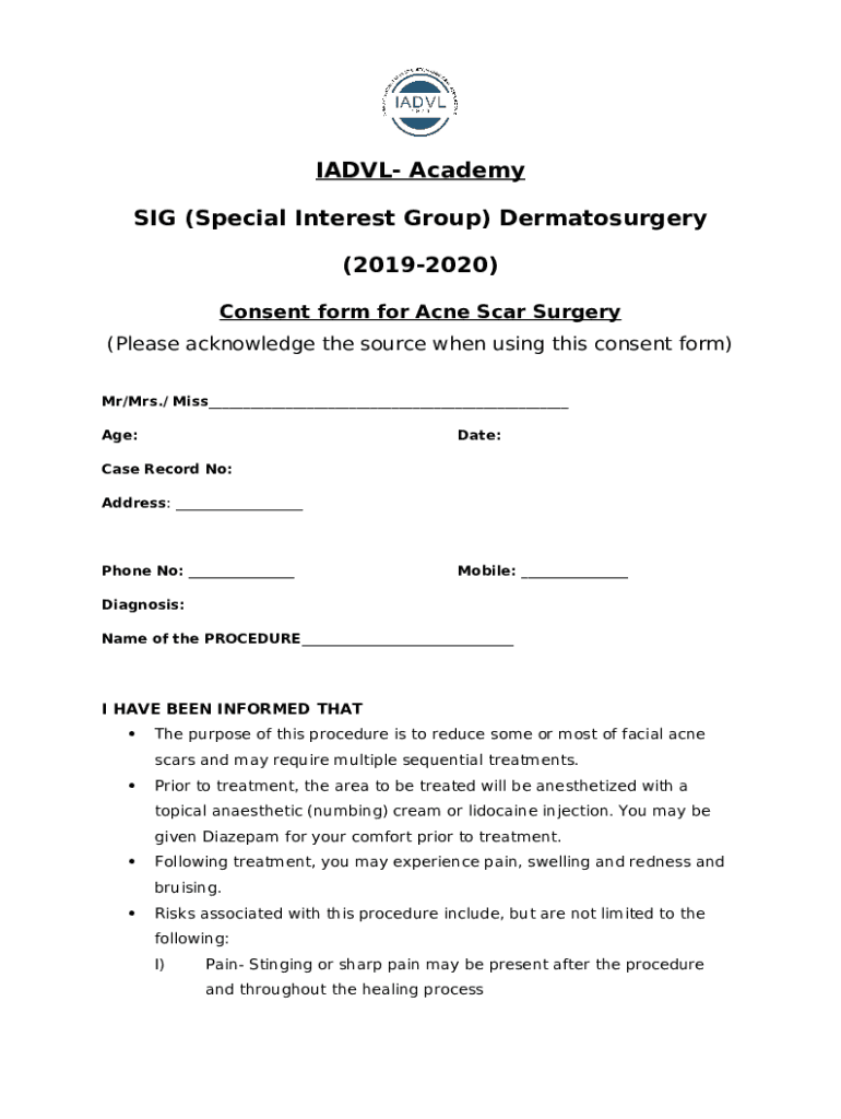 Scar Subcision Consent Template Acne ... Doc Template | pdfFiller