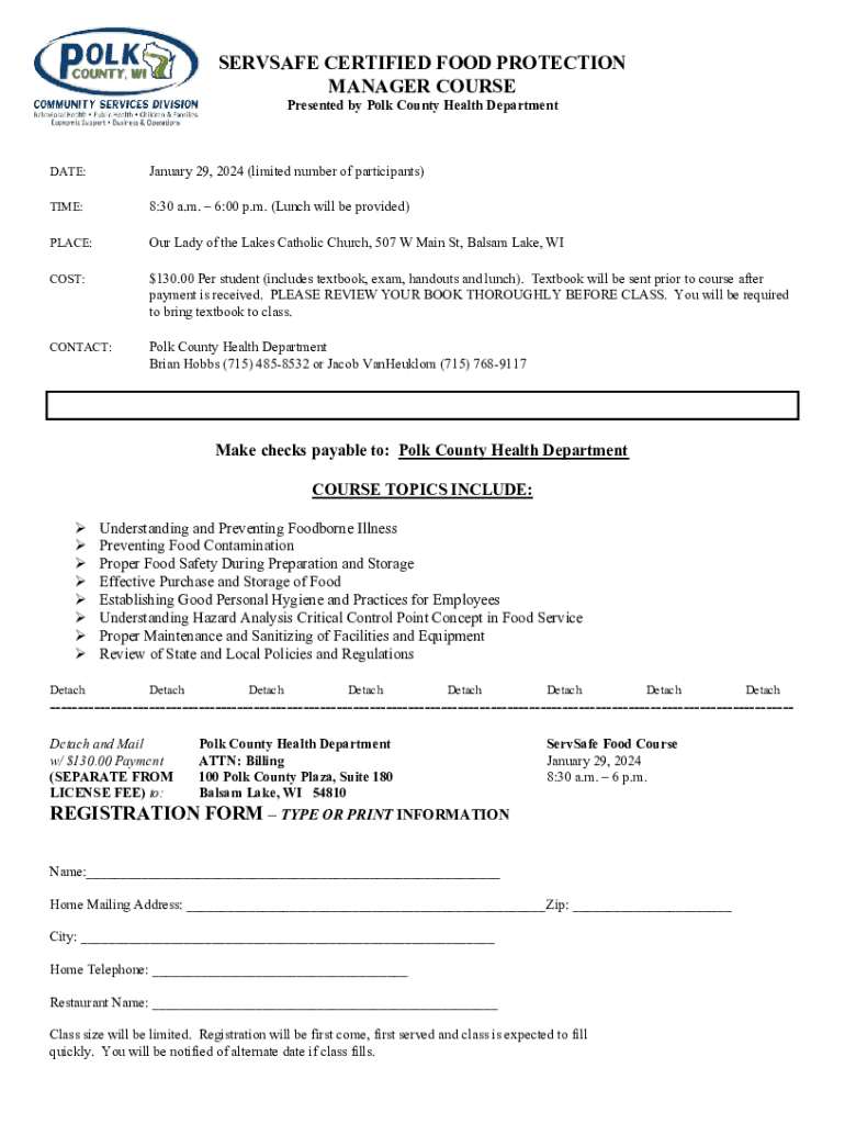 Fillable Online SERVSAFE CERTIFIED FOOD PROTECTION MANAGER ... Fax ...